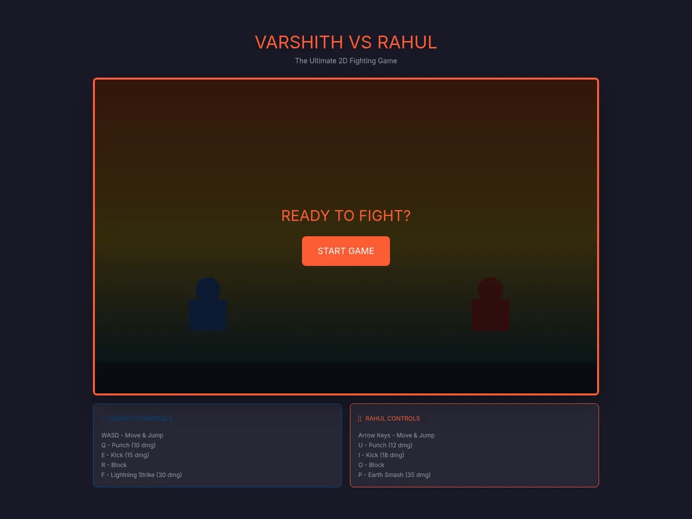 Varshith vs Rahul: 2D Fighting Game