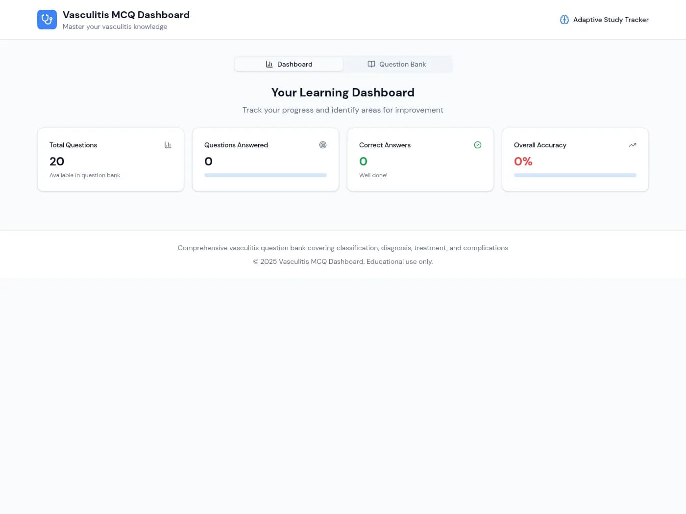 Vasculitis MCQ Dashboard & Adaptive Study Tracker