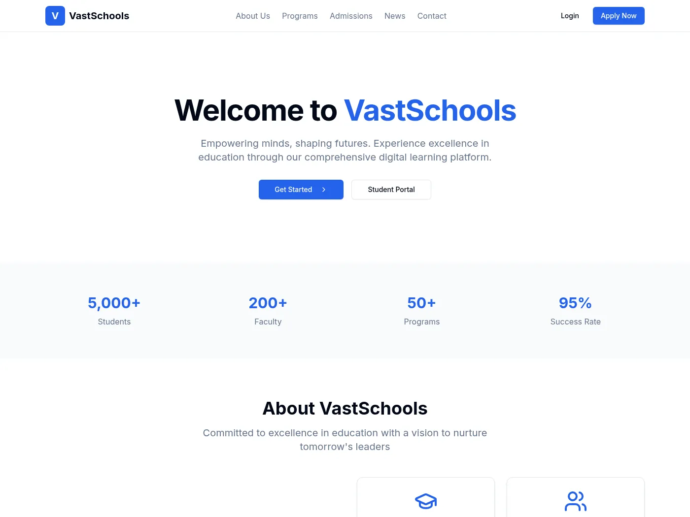 VastSchools - Modern Responsive School Management Portal