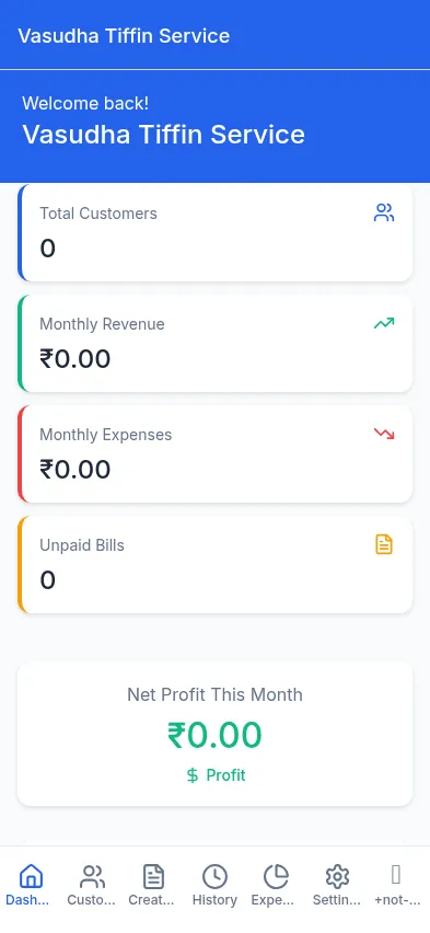 Vasudha Tiffin Billing Mobile