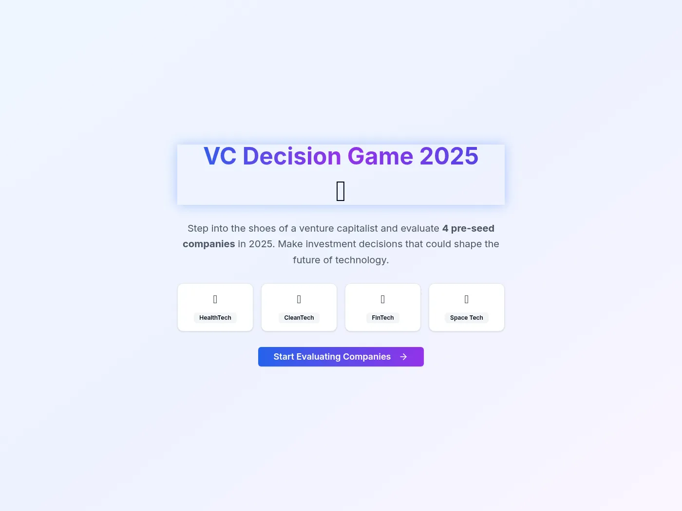 VC Decision Game 2025: Elegant Startup Evaluation