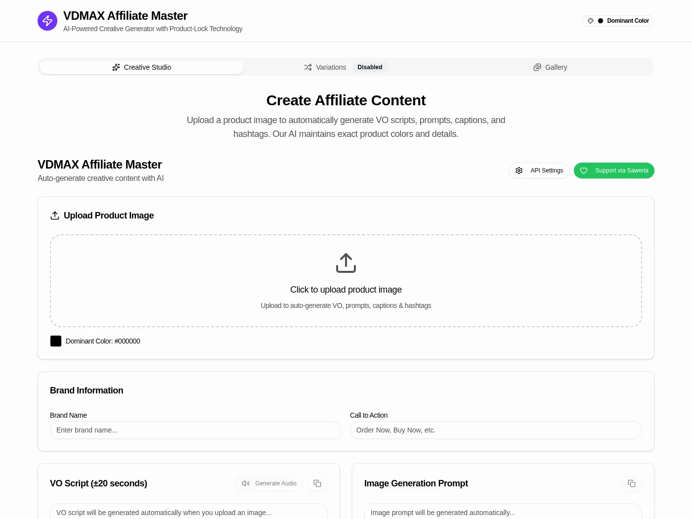 VDMAX Affiliate Creative & Variations Module for Veo 2 Generator