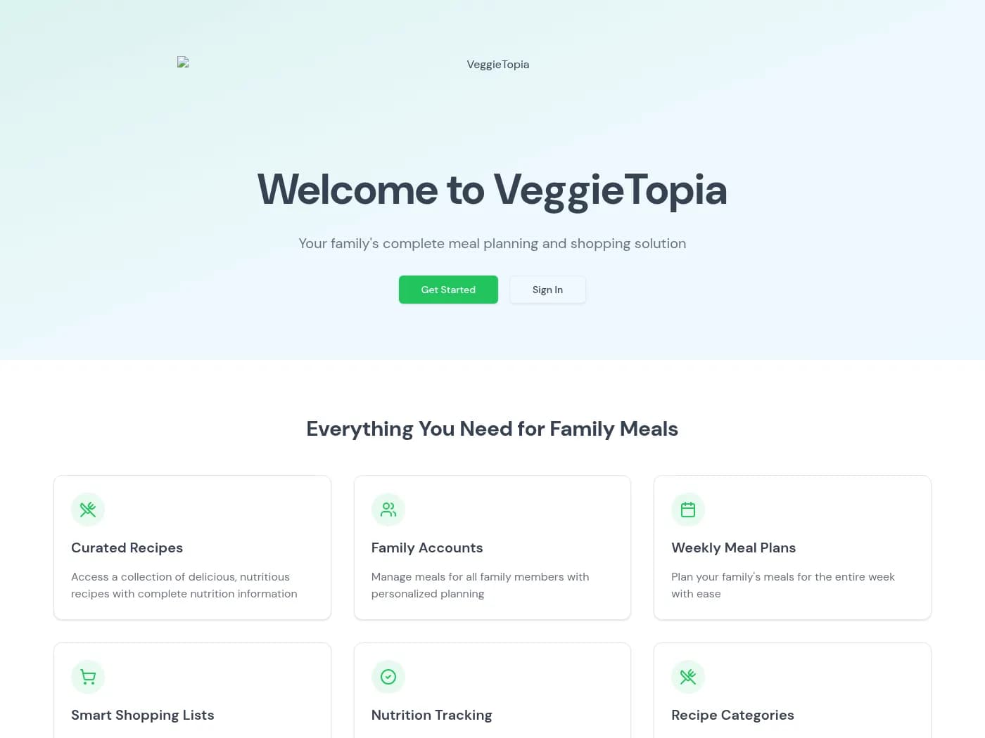 VeggieTopia – Family Meal Planning & Smart Shopping Web App