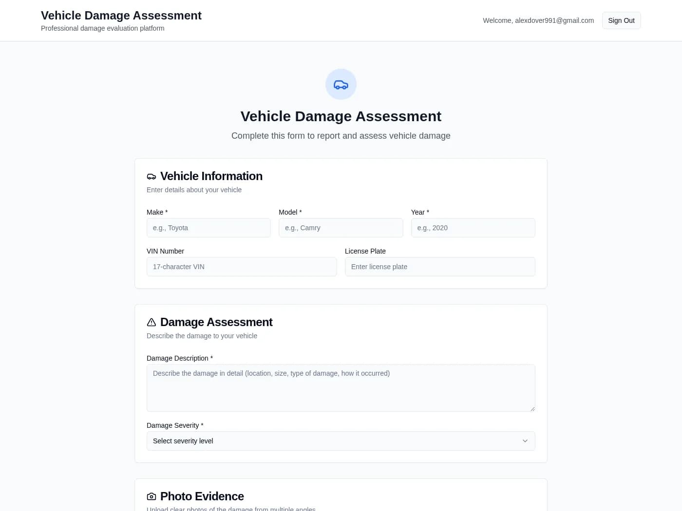 Vehicle Damage Assessment Web Platform