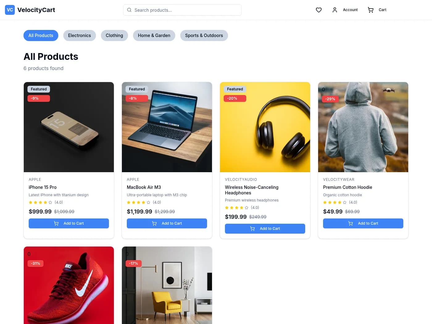 VelocityCart E-Commerce Platform MVP
