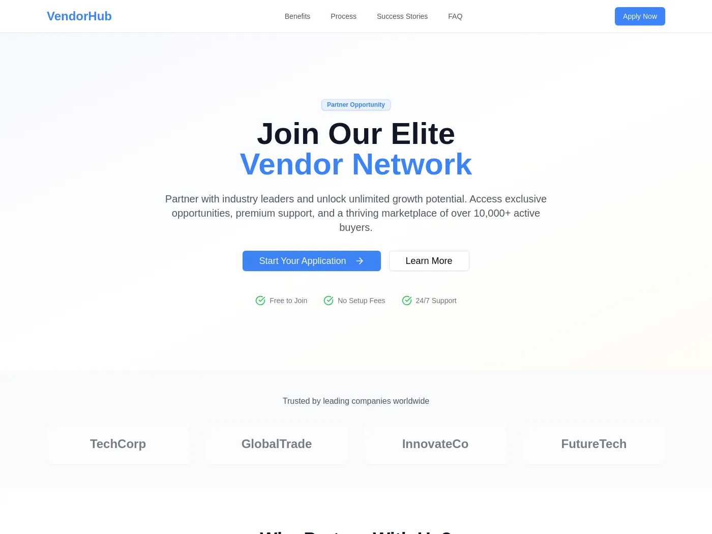 Vendor Onboarding Landing Page