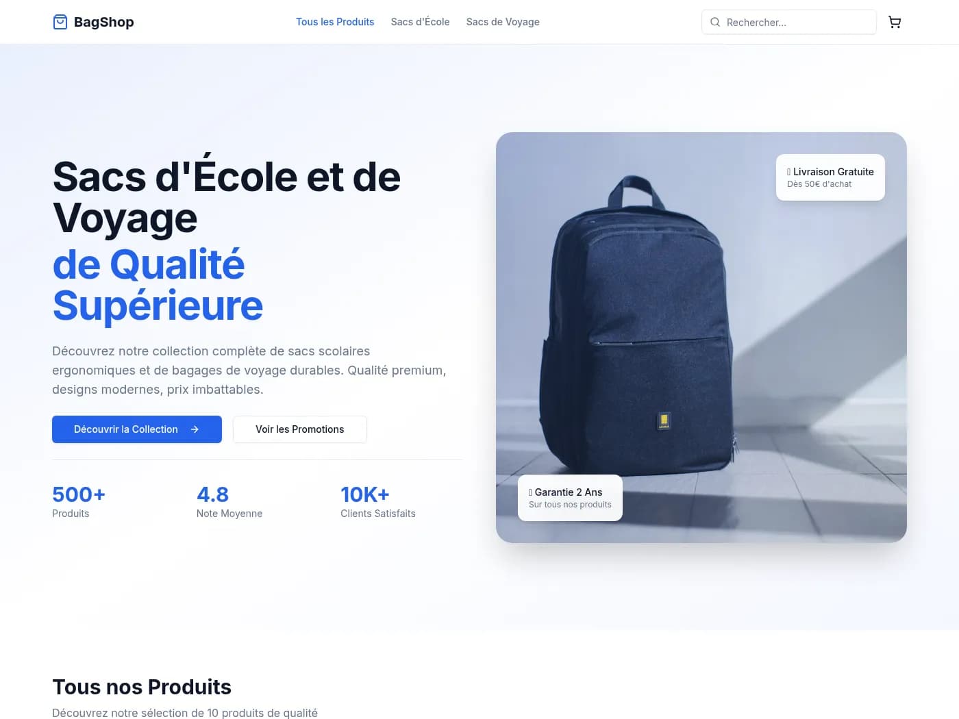 Vente de Sacs d'École et de Voyage