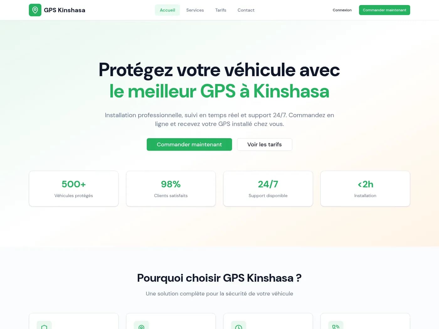 Plateforme Web Vente & Installation GPS véhicules – Kinshasa