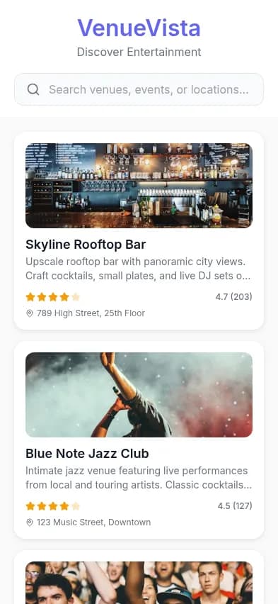 VenueVista: Mobile Entertainment Discovery & Booking App