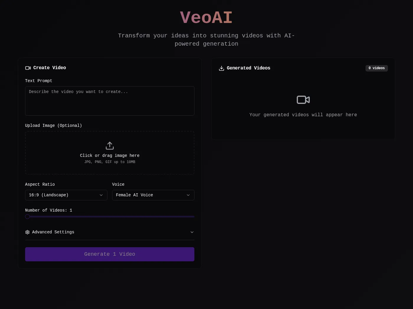 VeoAI: AI-Powered Text & Image to Video Generator with Voiceover