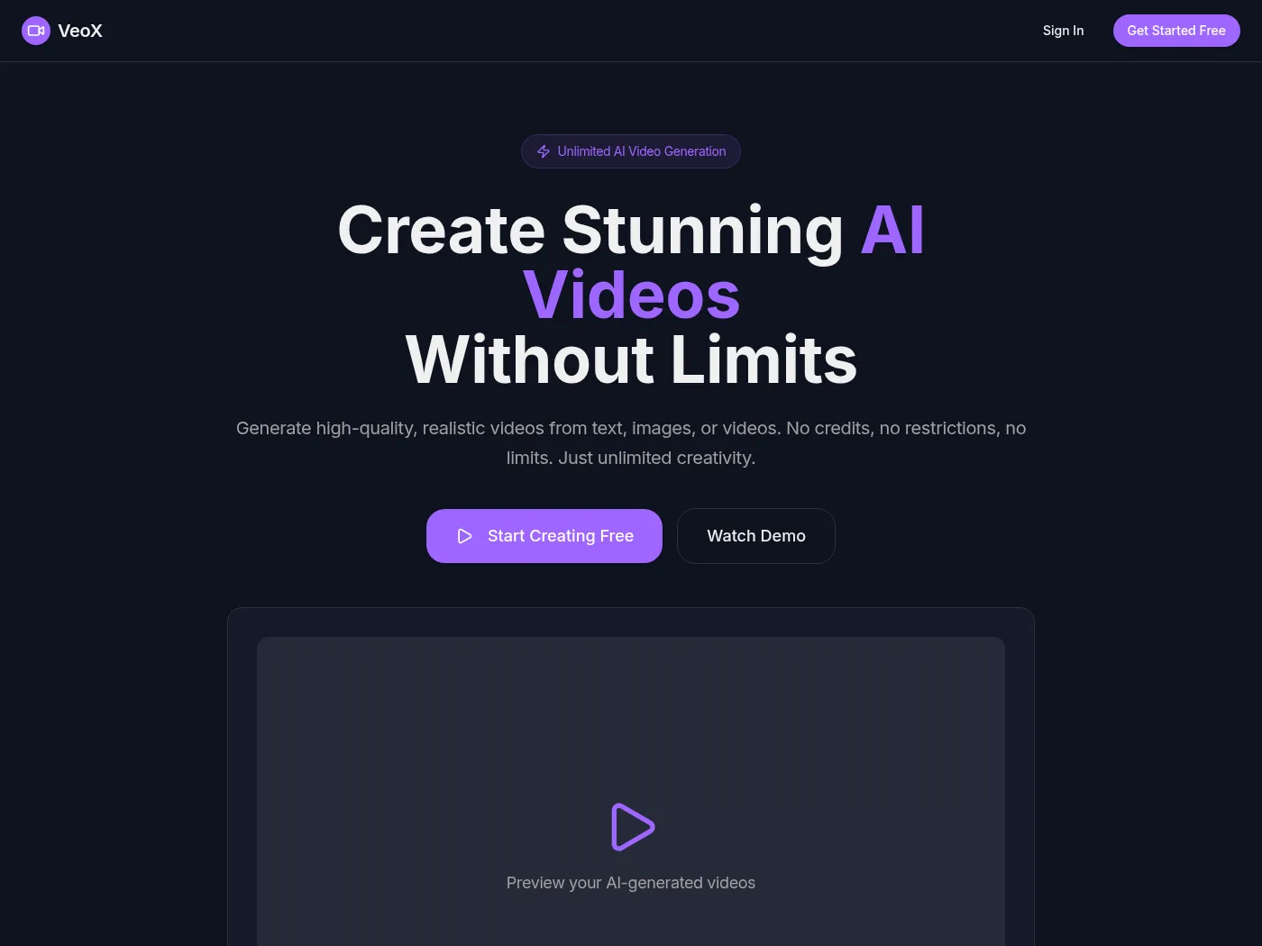 VeoX: Unlimited AI Video Creation Platform