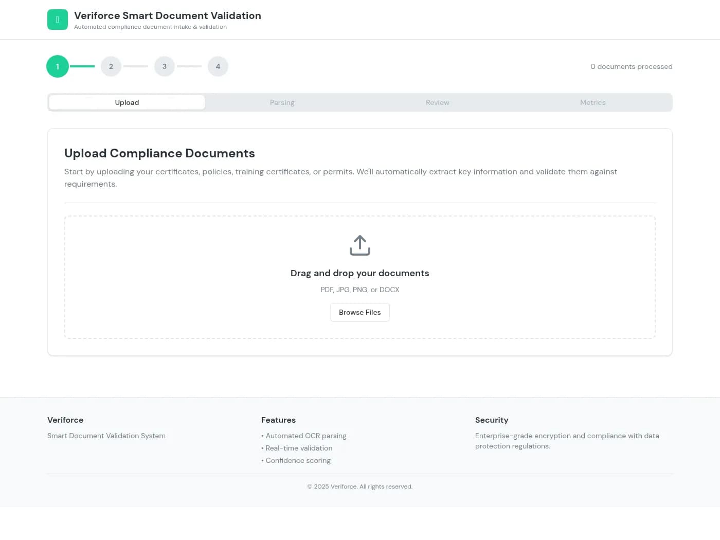 Veriforce Smart Document Intake & Compliance Validation
