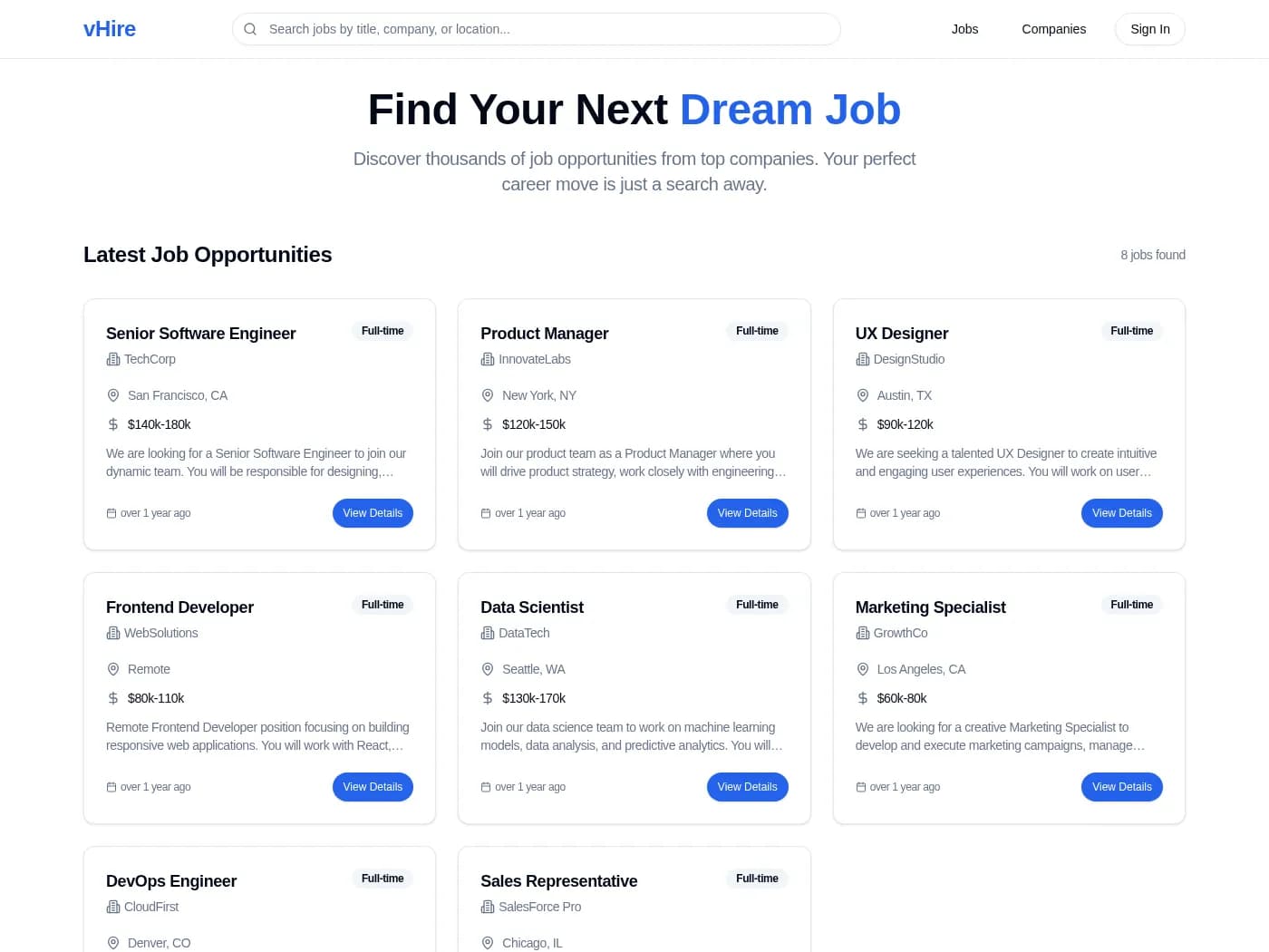 vHire Career Platform - Modular Job Board & AI-Powered Recruitment Suite