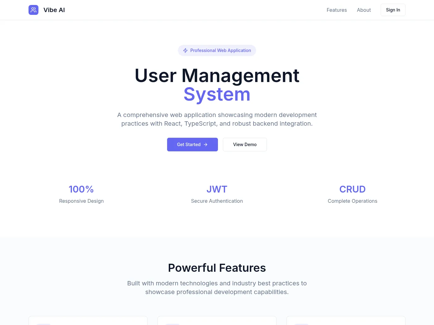 Vibe AI Full Stack User Management System Internship Project
