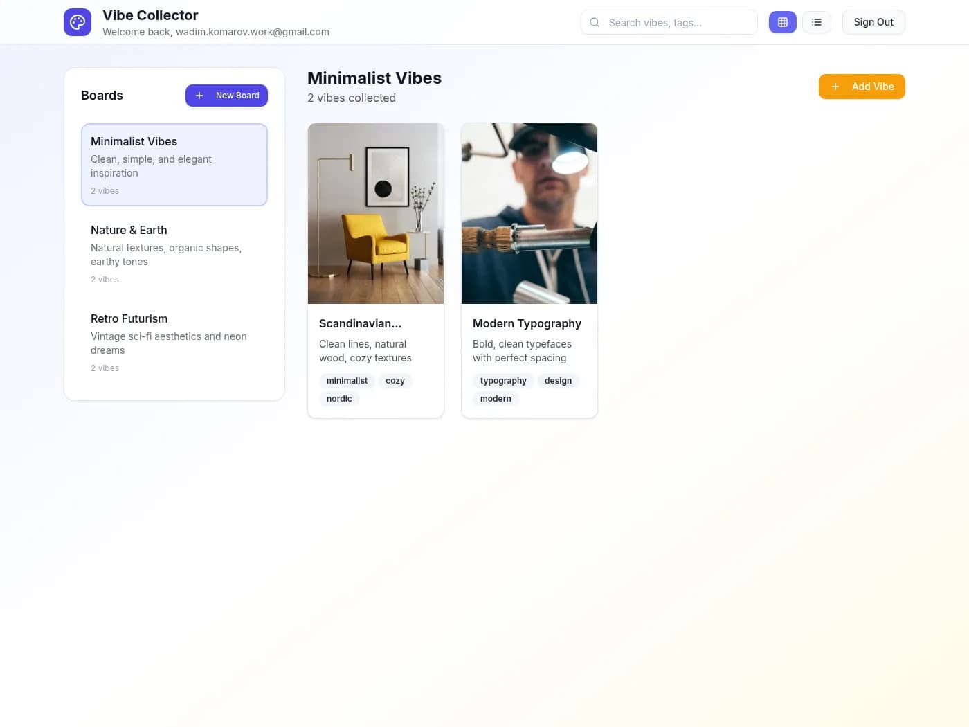 Vibe Collector - Inspiration Board App