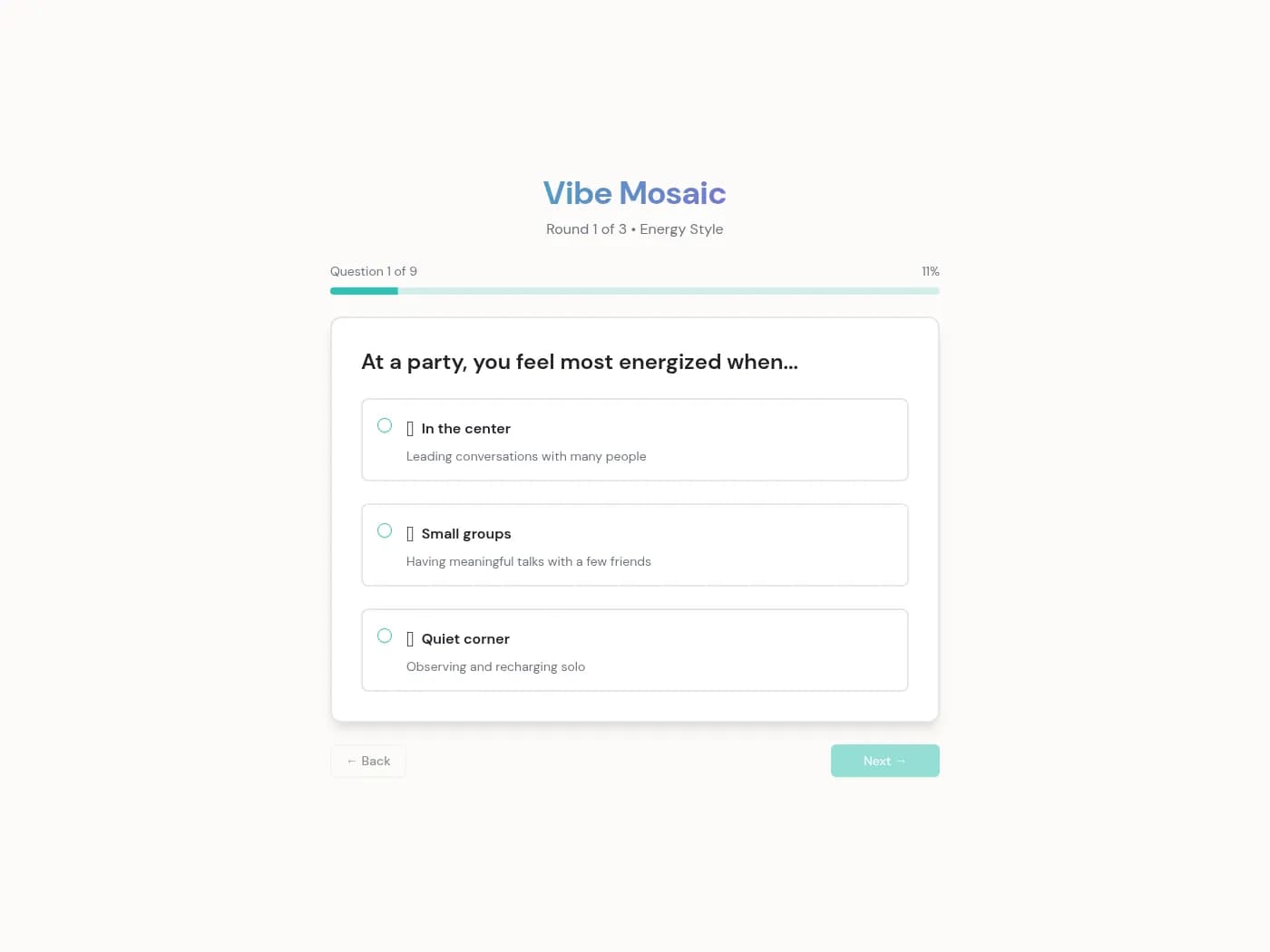 Vibe Mosaic: Social Personality Connection Game