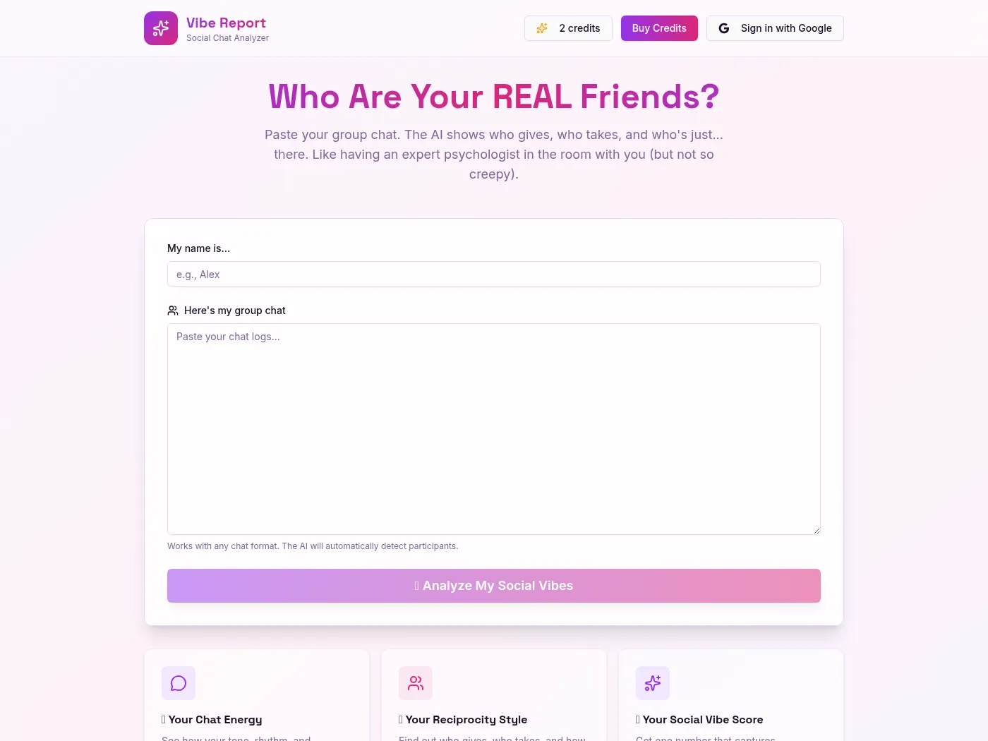 Vibe Report: Social Chat Analyzer