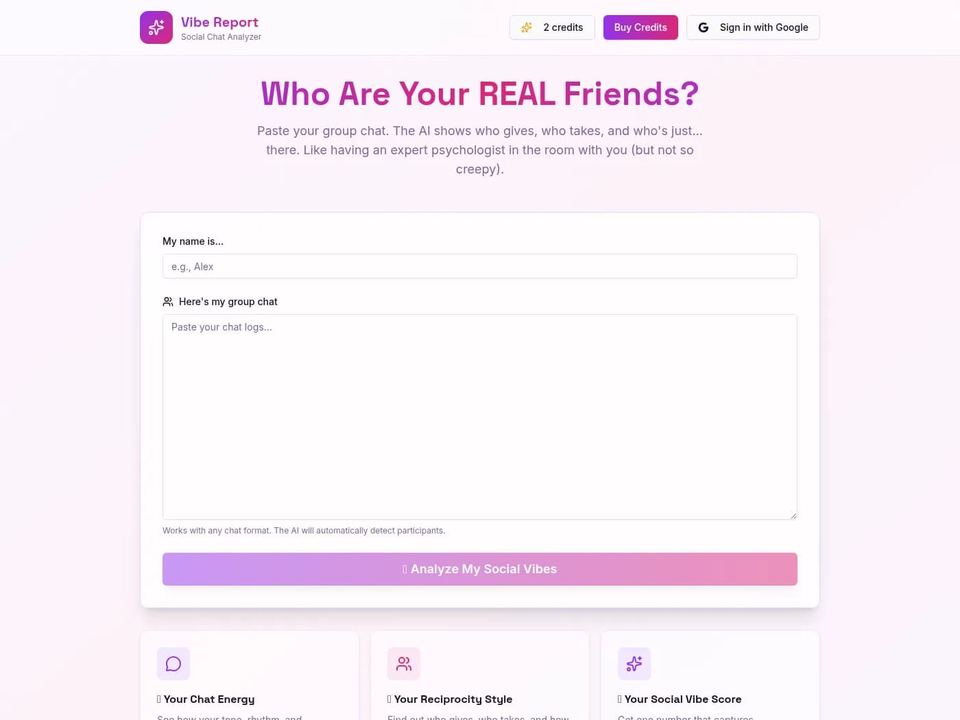 Vibe Report Social Chat Analyzer