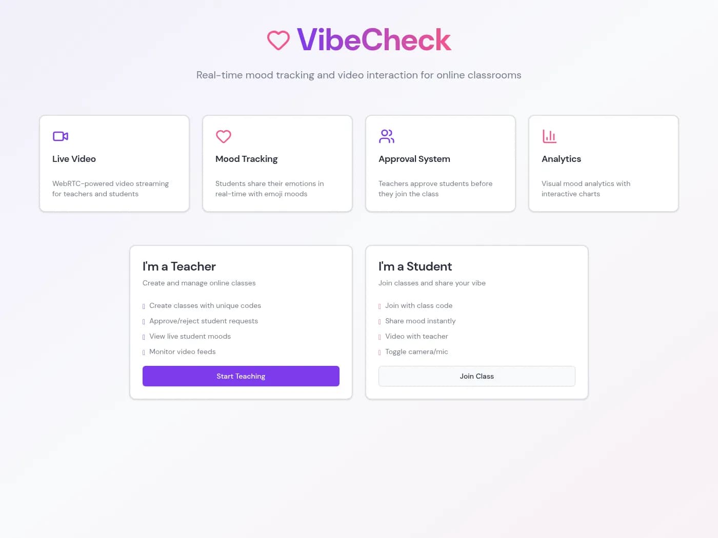 VibeCheck: Real-Time Mood & Video Classroom Platform