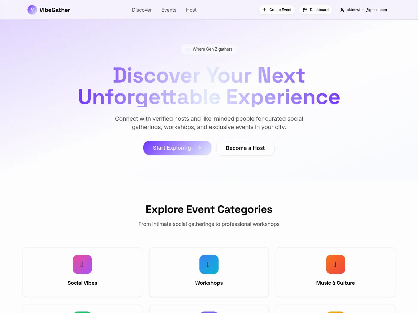 VibeGather: Gen Z Social Events Platform MVP