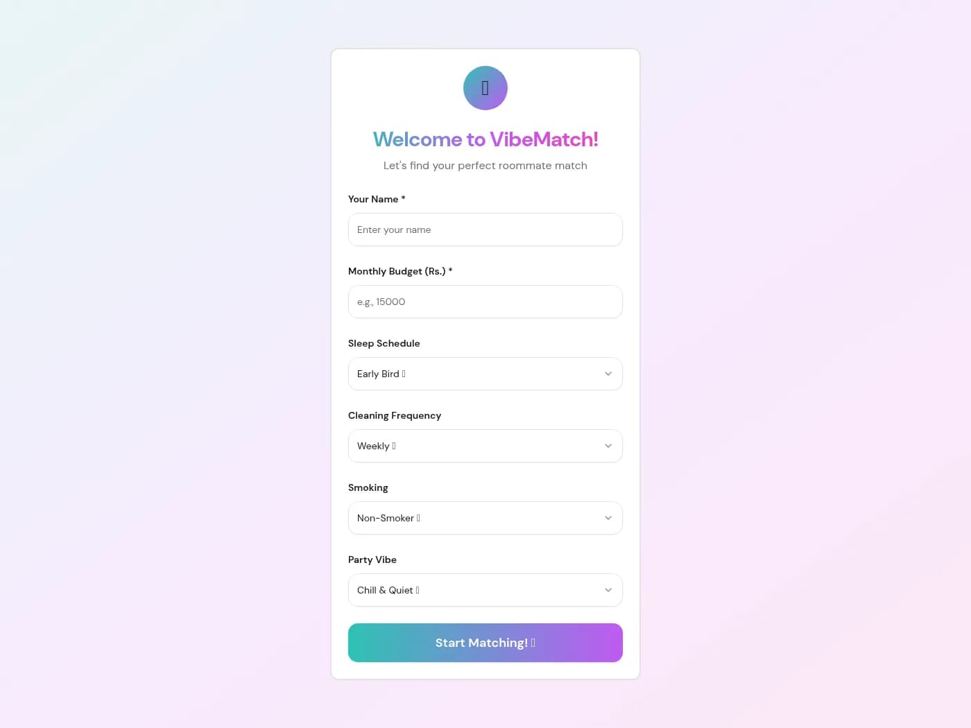 VibeMatch Homes - Roommate & PG Finder Web App