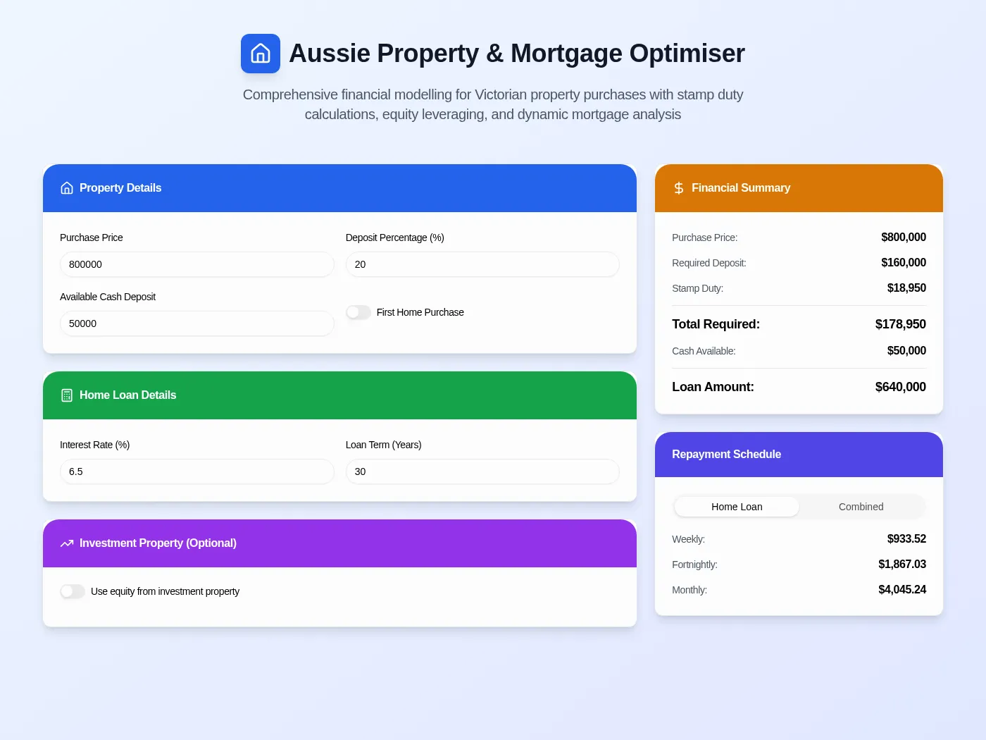 Aussie Property & Mortgage Optimiser: Victorian Stamp Duty & Equity Calculator