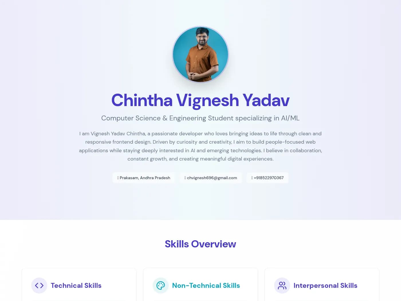 Vignesh Yadav Chintha - Advanced Portfolio & Skills Showcase