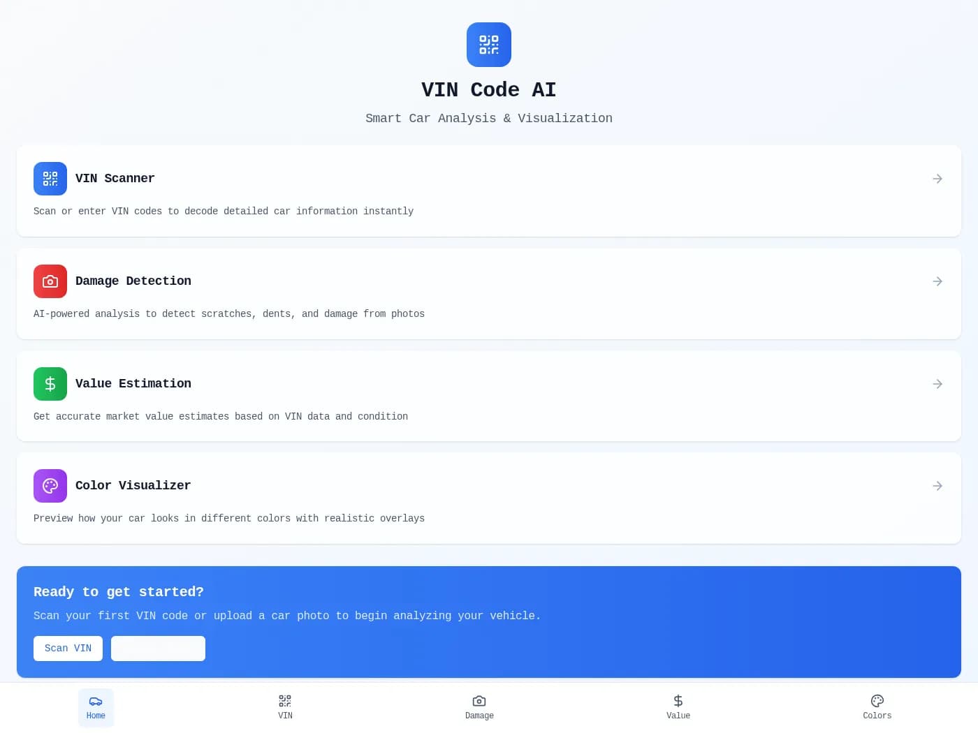 VIN Code AI: Smart Car Analysis & Visualization App
