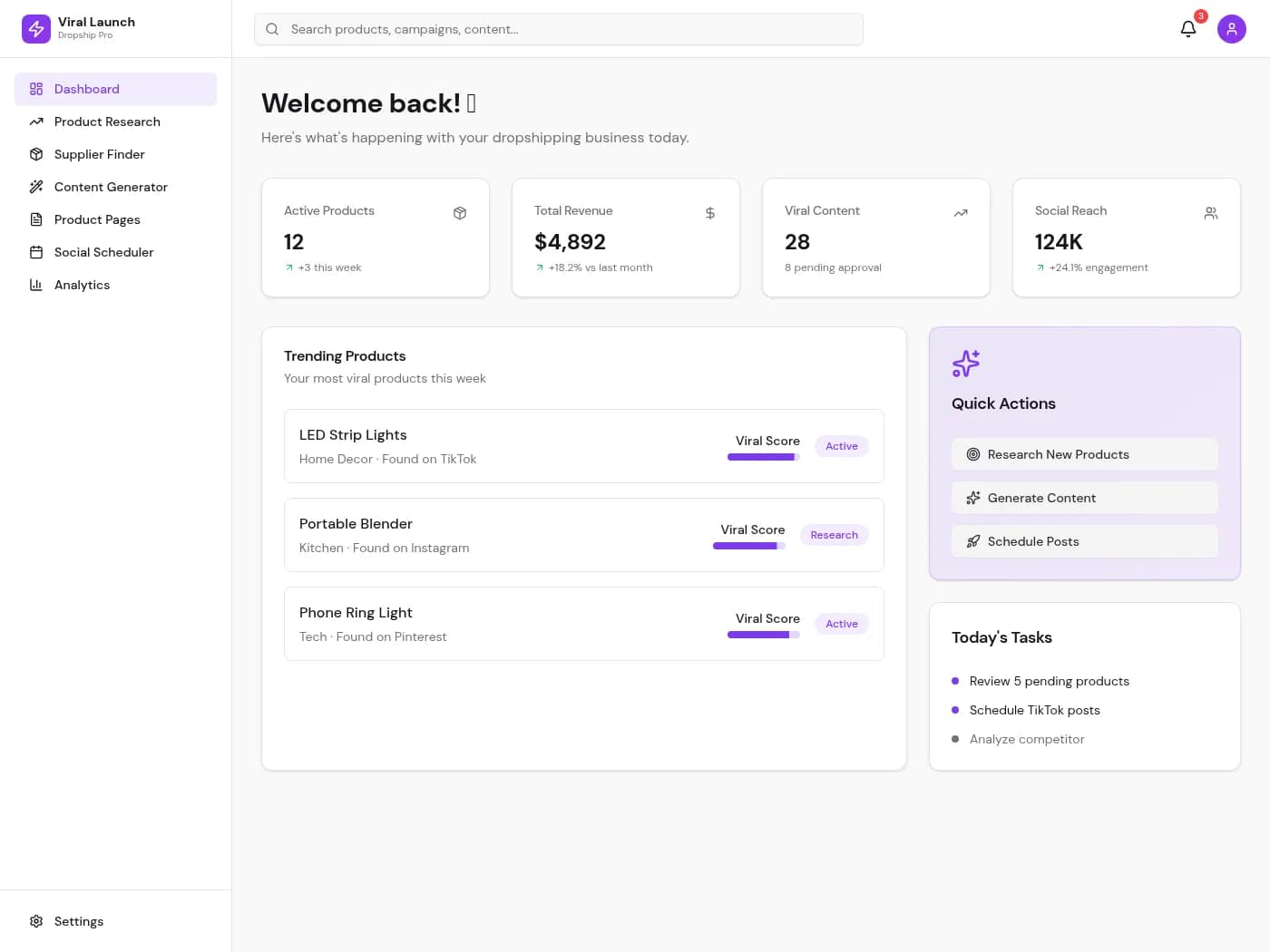 Viral Dropshipping Launchpad – Social Product Finder, Content Creator & Auto-Marketer