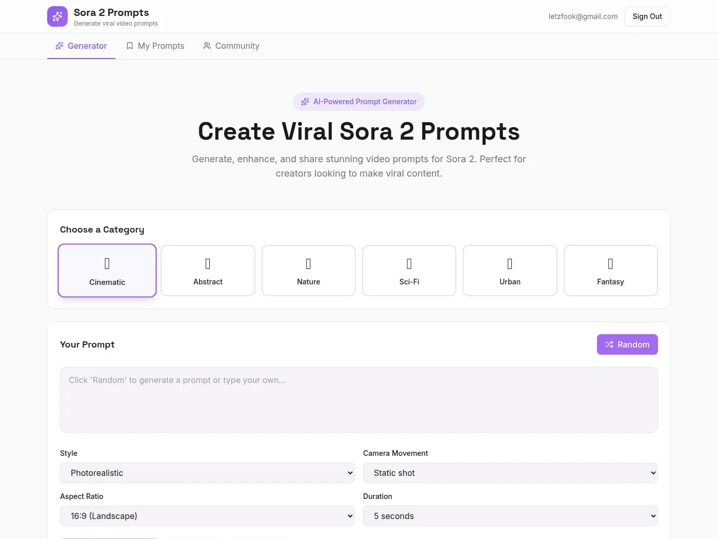 Viral Sora 2 Prompt Generator