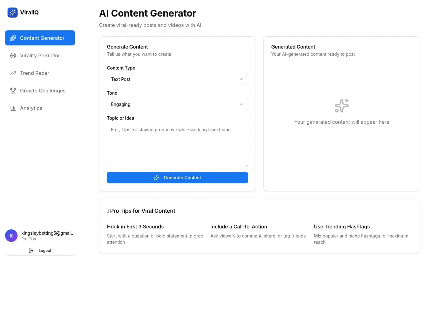 ViraliQ – AI-Powered Growth Companion for Facebook Creators