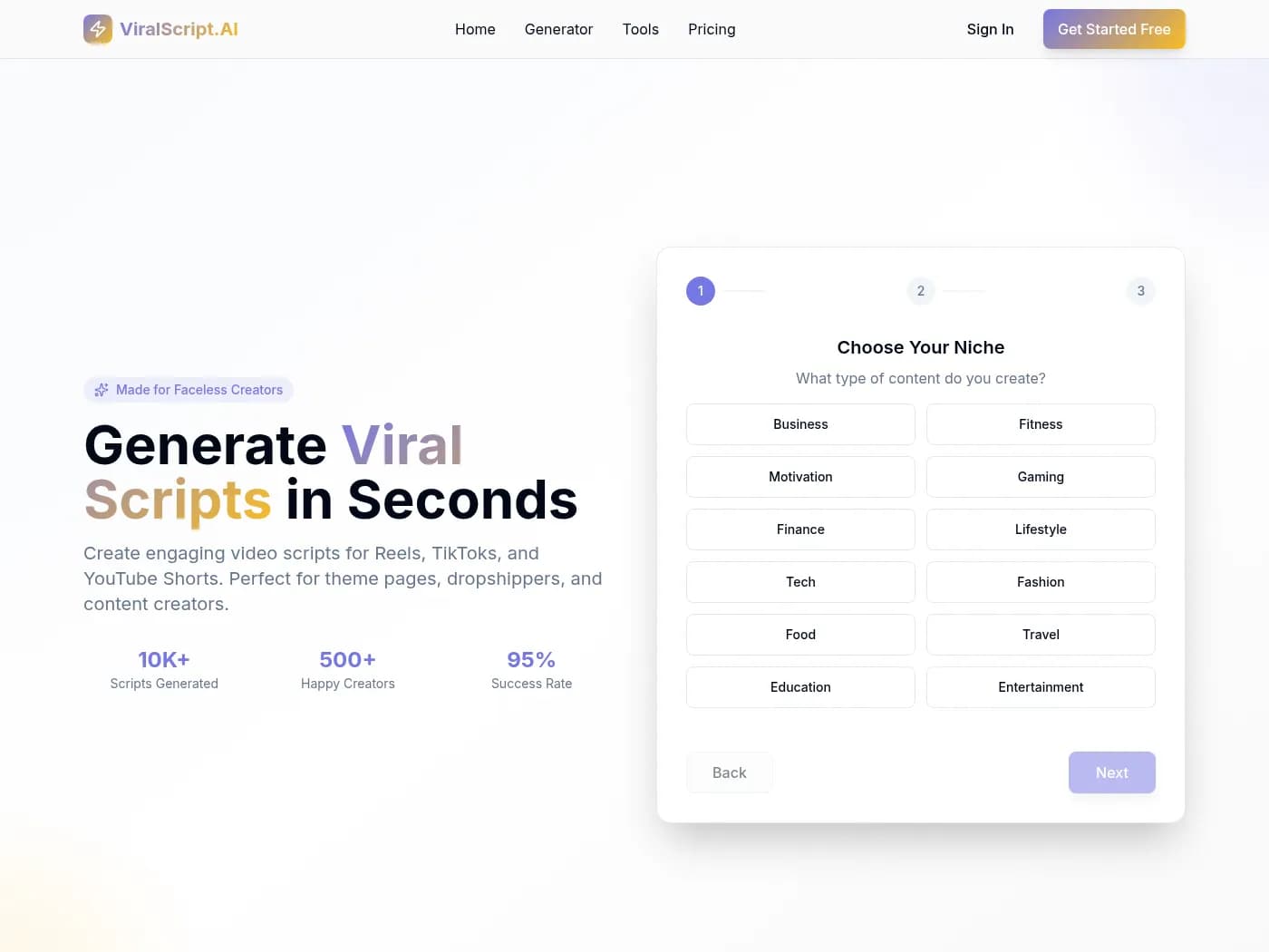ViralScript.AI: Viral Video Script Generator for Faceless Creators