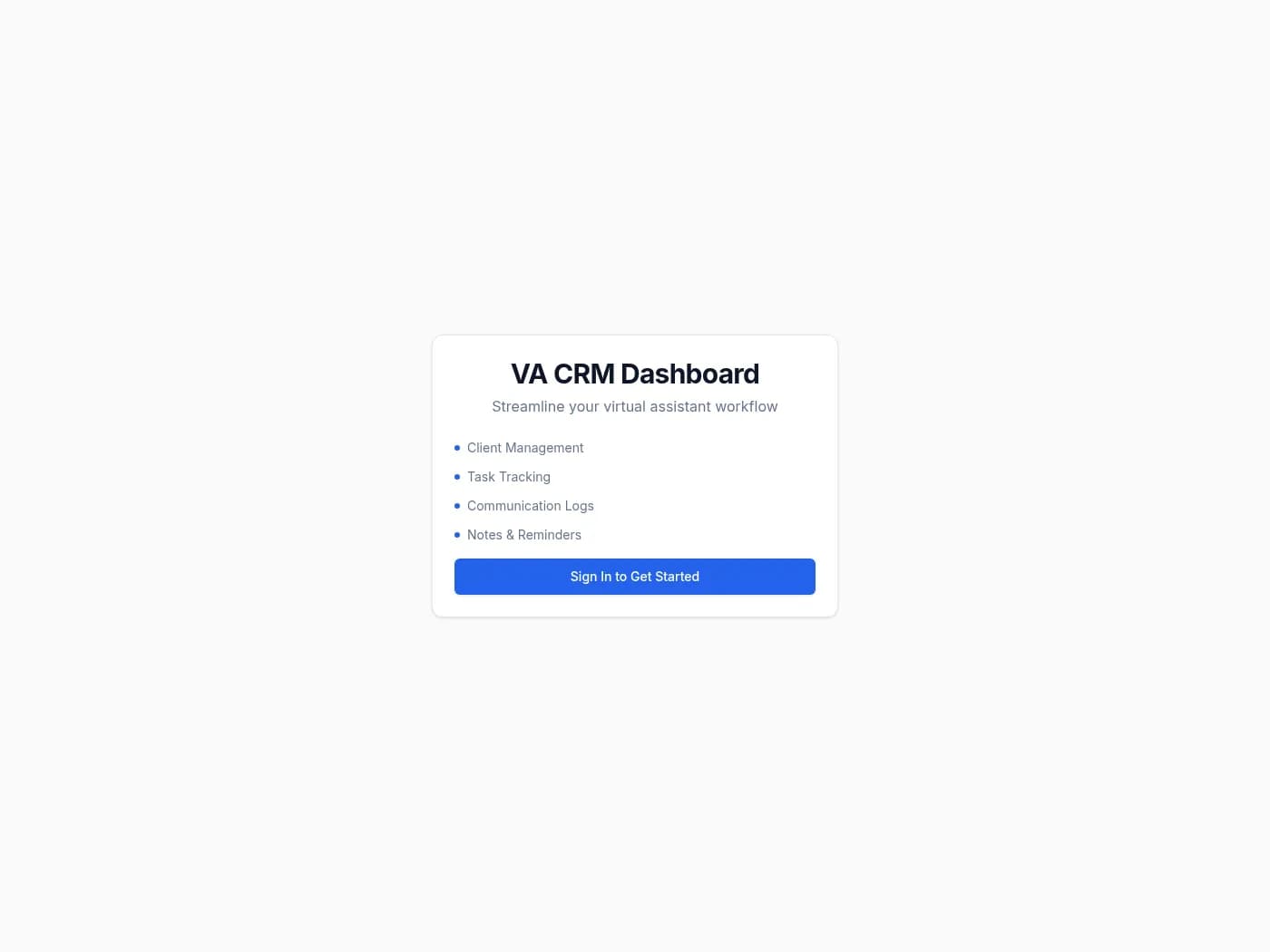 Virtual Assistant CRM Dashboard