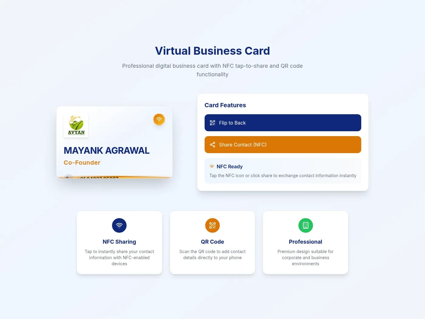 Modern Virtual Business Card with NFC and QR for Global Export Company
