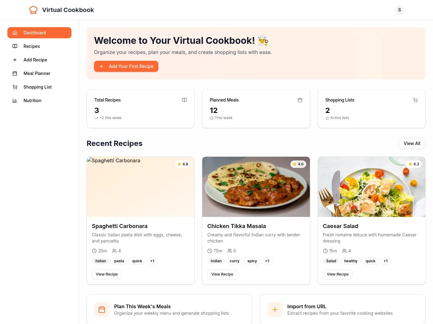 Virtual Cookbook & Meal Planner