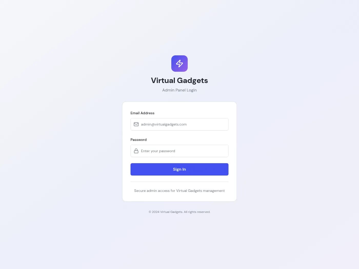 Virtual Gadgets Admin Software for Electronics & Networking Shop