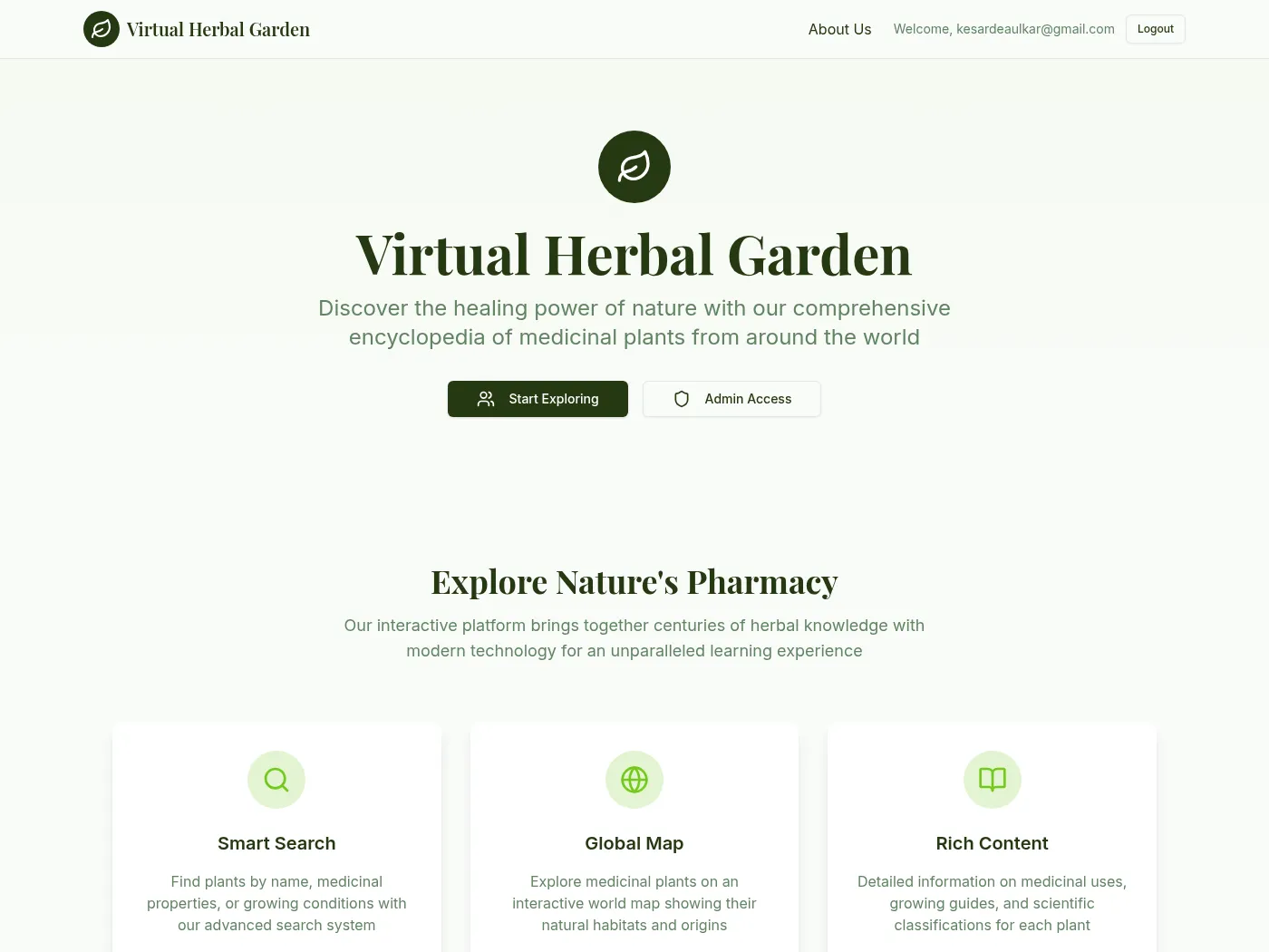 Virtual Herbal Garden – Interactive Herb Encyclopedia with Admin Management