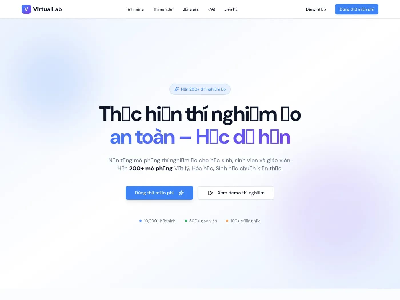 Virtual Lab Learning Platform Landing Page