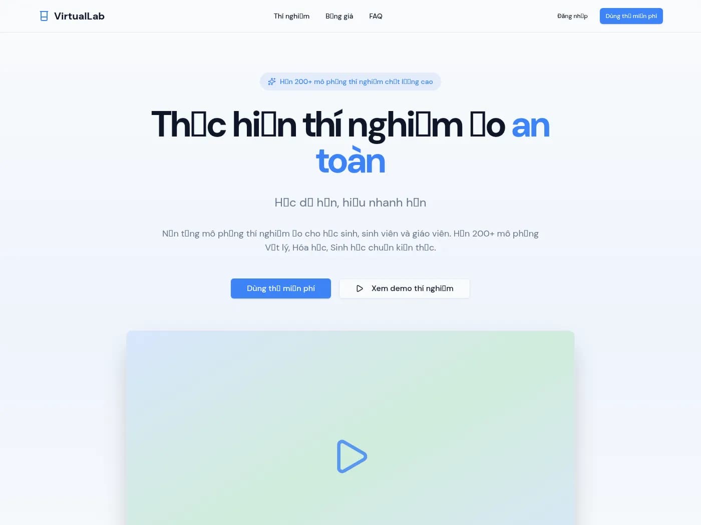 Virtual Lab Platform Landing Page