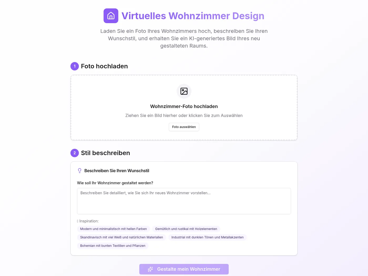 Virtuelles Wohnzimmer Design Generator