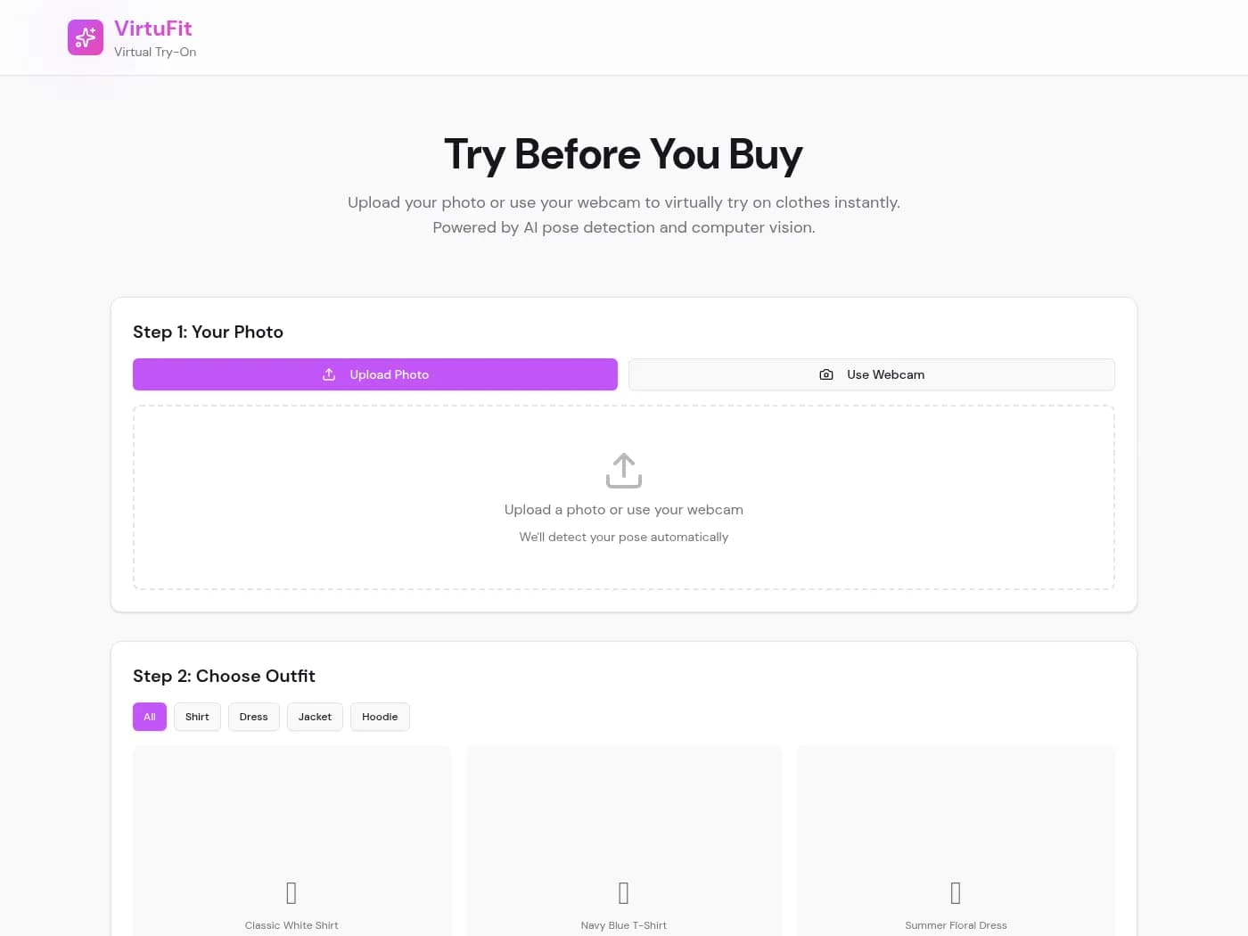 VirtuFit: Real-Time Virtual Clothing Try-On Web App