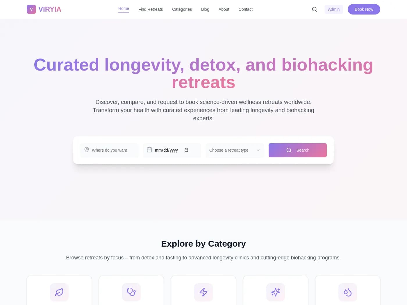 Viryia: Global Retreat Discovery & Booking Platform