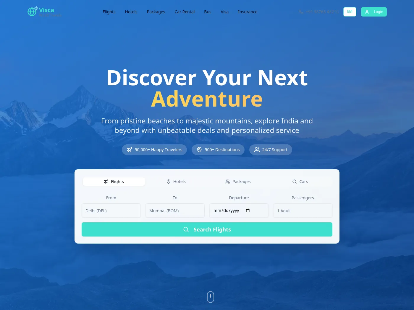 Visca World Travels: Immersive Turquoise-Themed Indian Travel Booking Platform