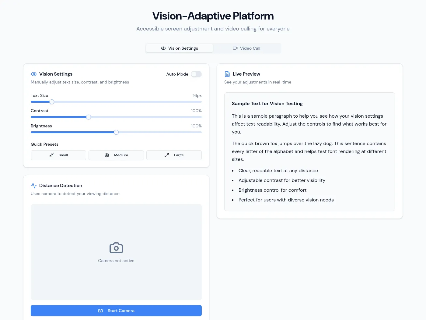 Vision-Adaptive Screen & Video Call Platform for Accessibility