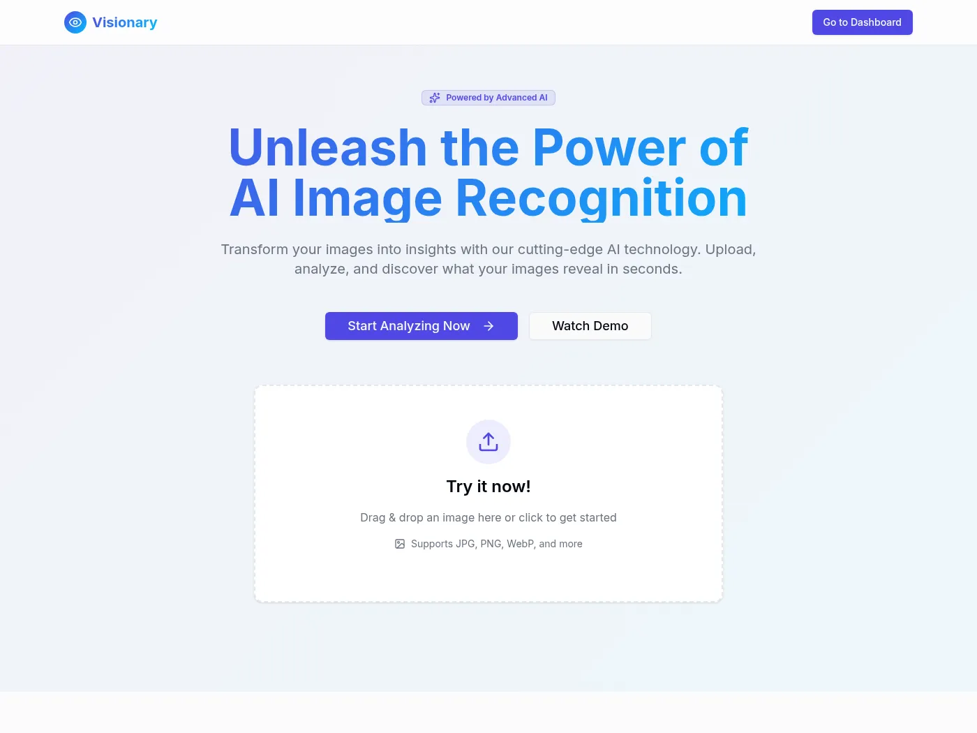 Visionary Image Recognition Web App