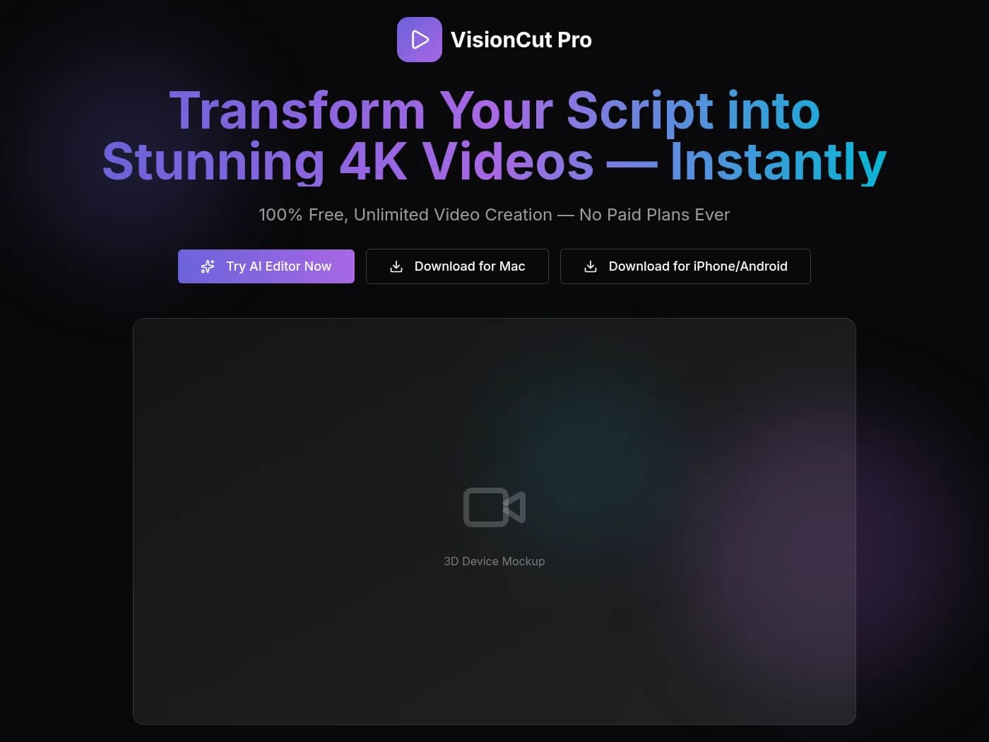 VisionCut Pro Next-Gen AI Video Editor Landing Page