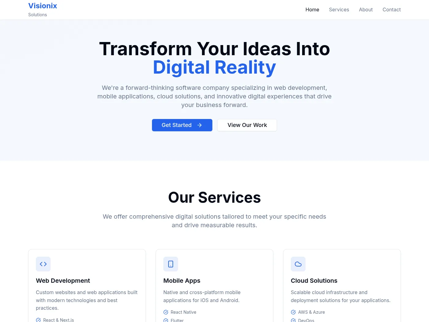 Visionix Solutions Modern Landing Page