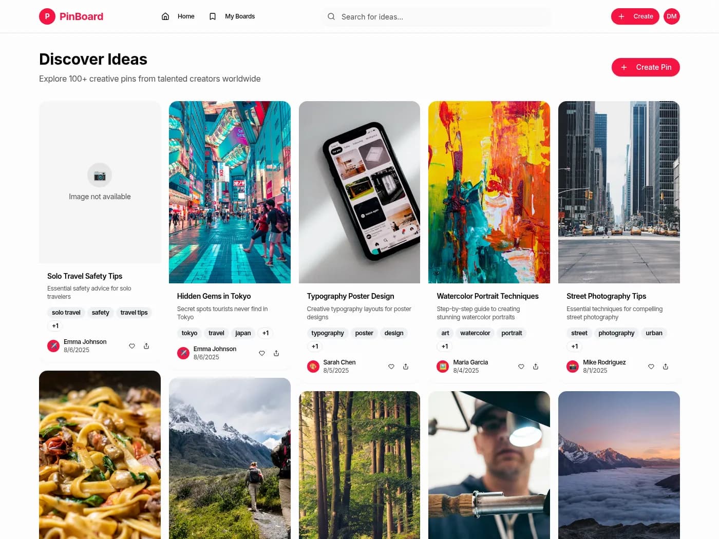 Visual Bookmarking Platform with Masonry Grid