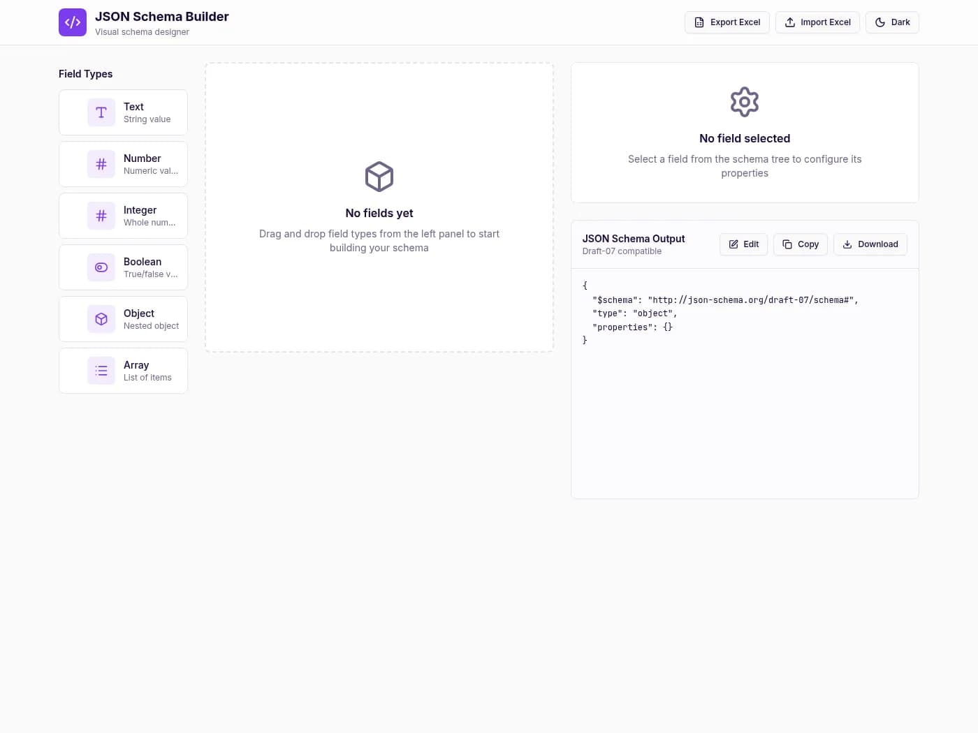 Visual JSON Schema & JSON Builder Tool