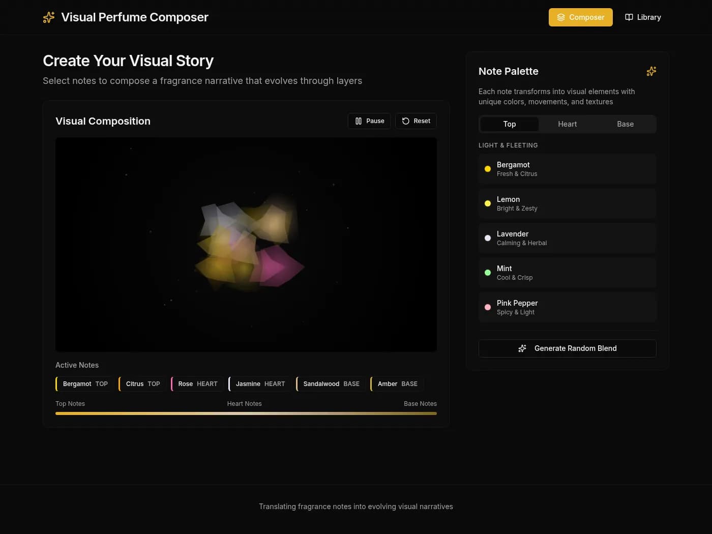 Visual Perfume Composer: Translating Fragrance Notes into Evolving Visual Stories